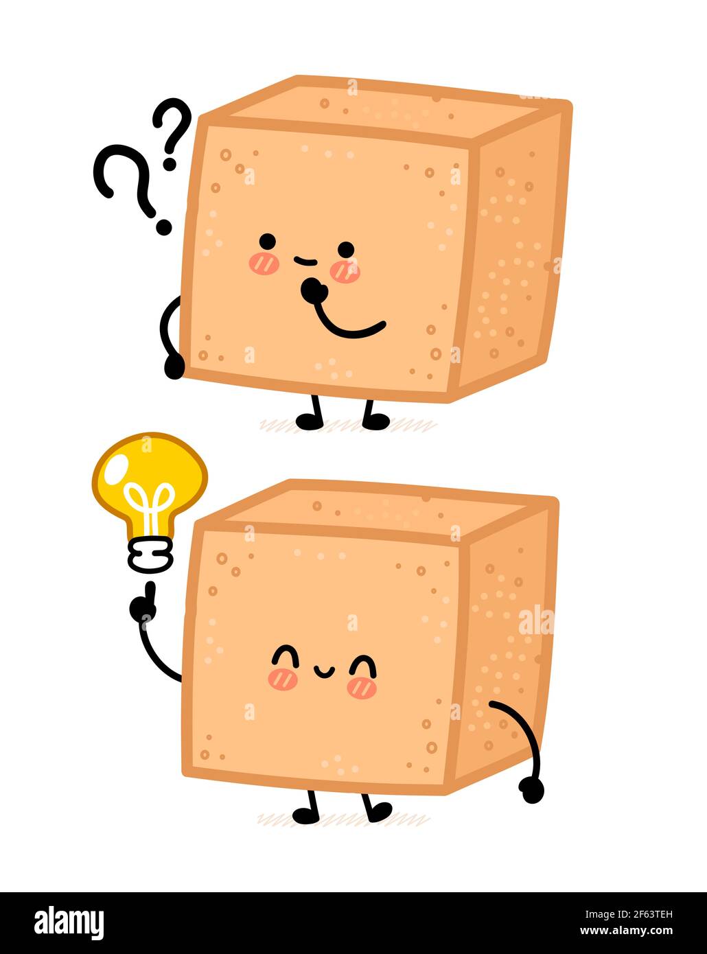 Cute brown cane sugar piece cube character with question mark and idea ...