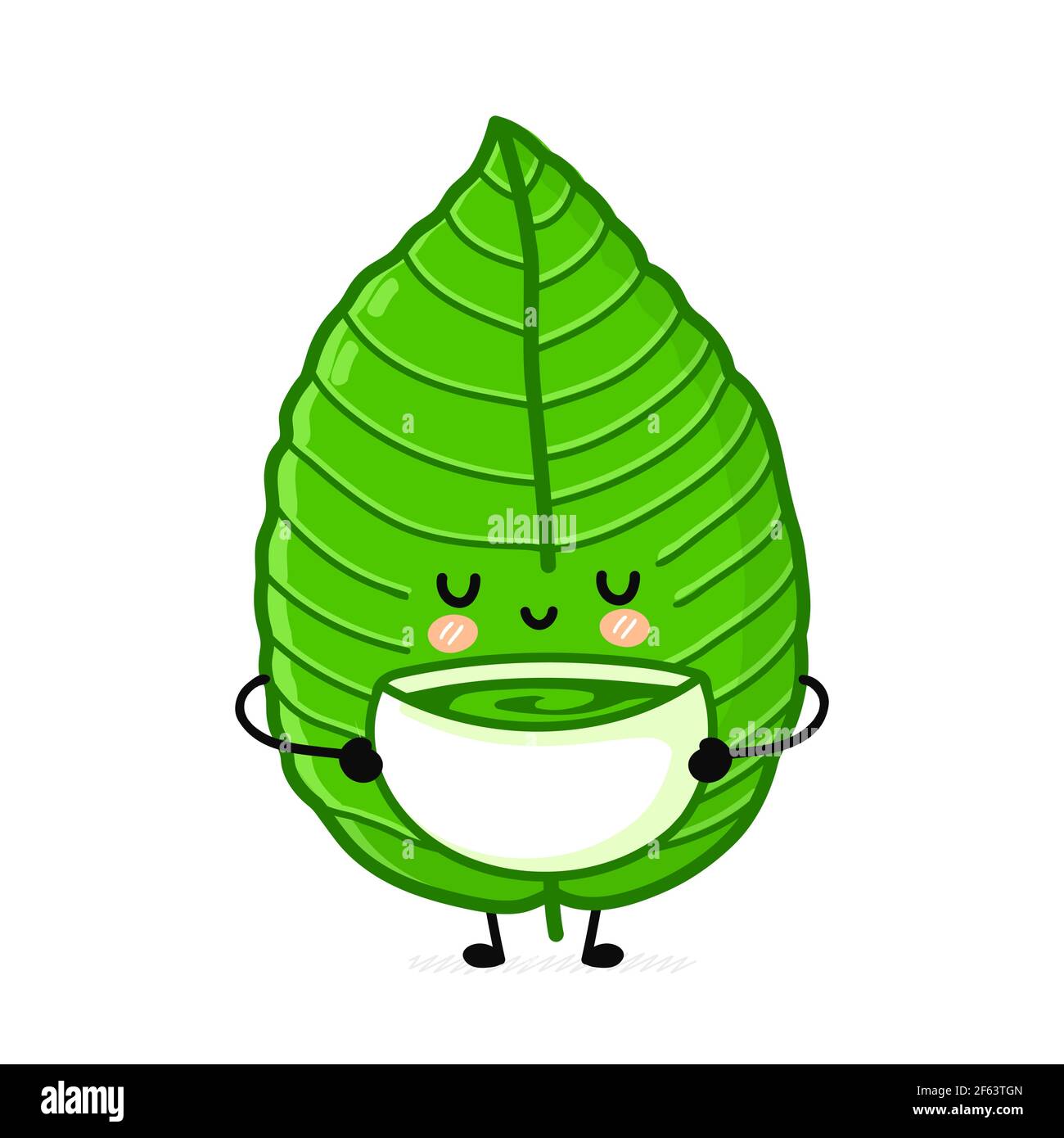 Cute funny kratom leaf drink tea from bowl character. Vector flat line ...