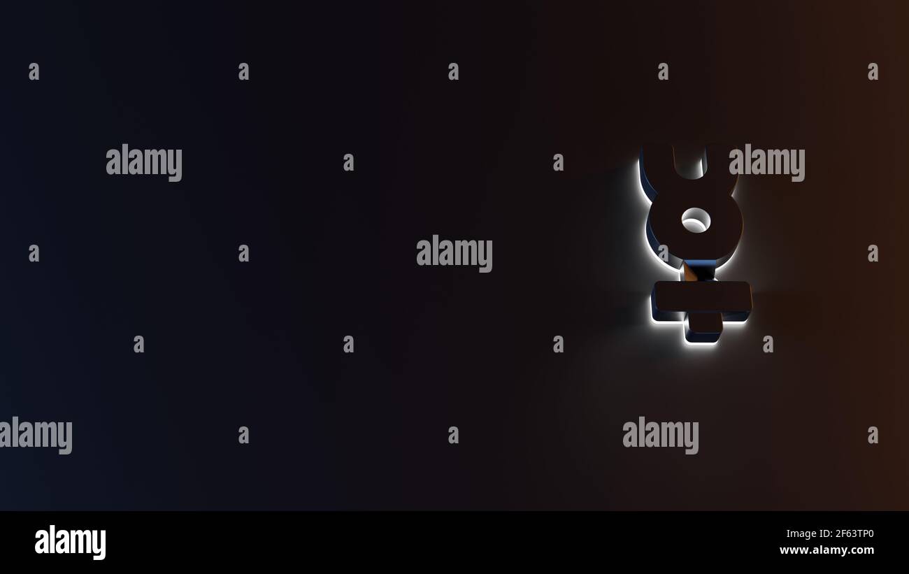 3d rendering of white light stripe symbol of mercury sign on dark ...