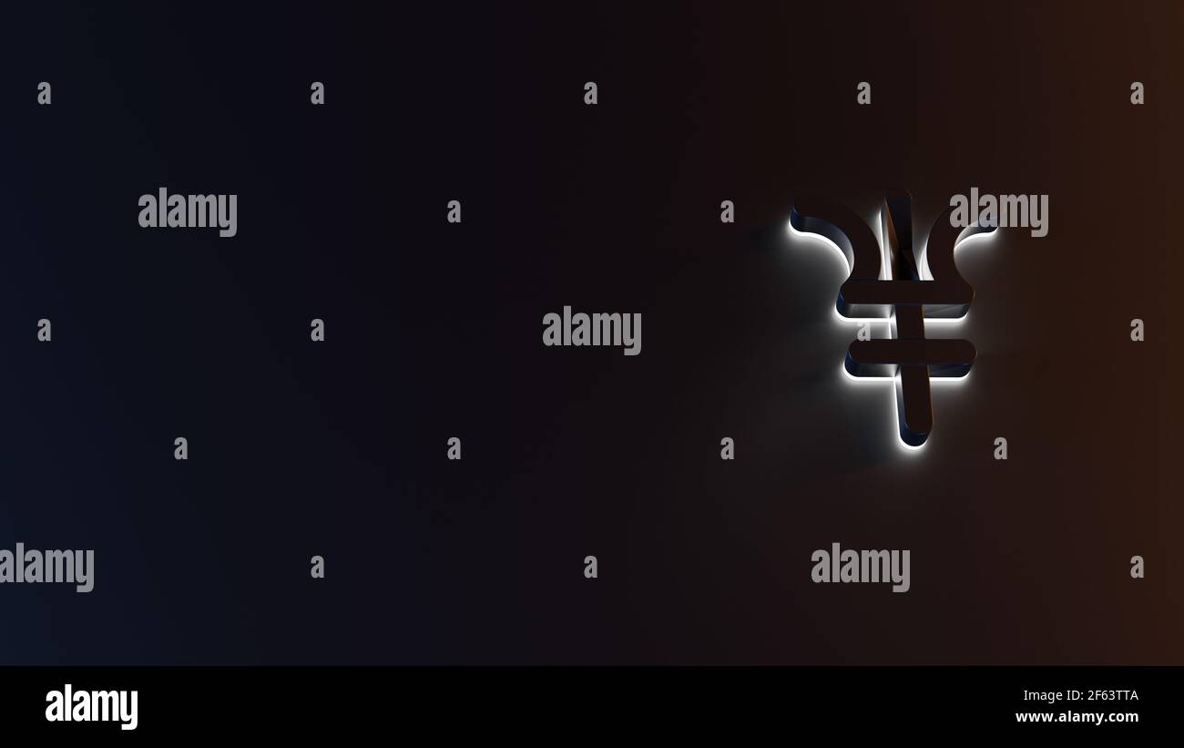3d rendering of white light stripe symbol of Neptune symbol on dark ...