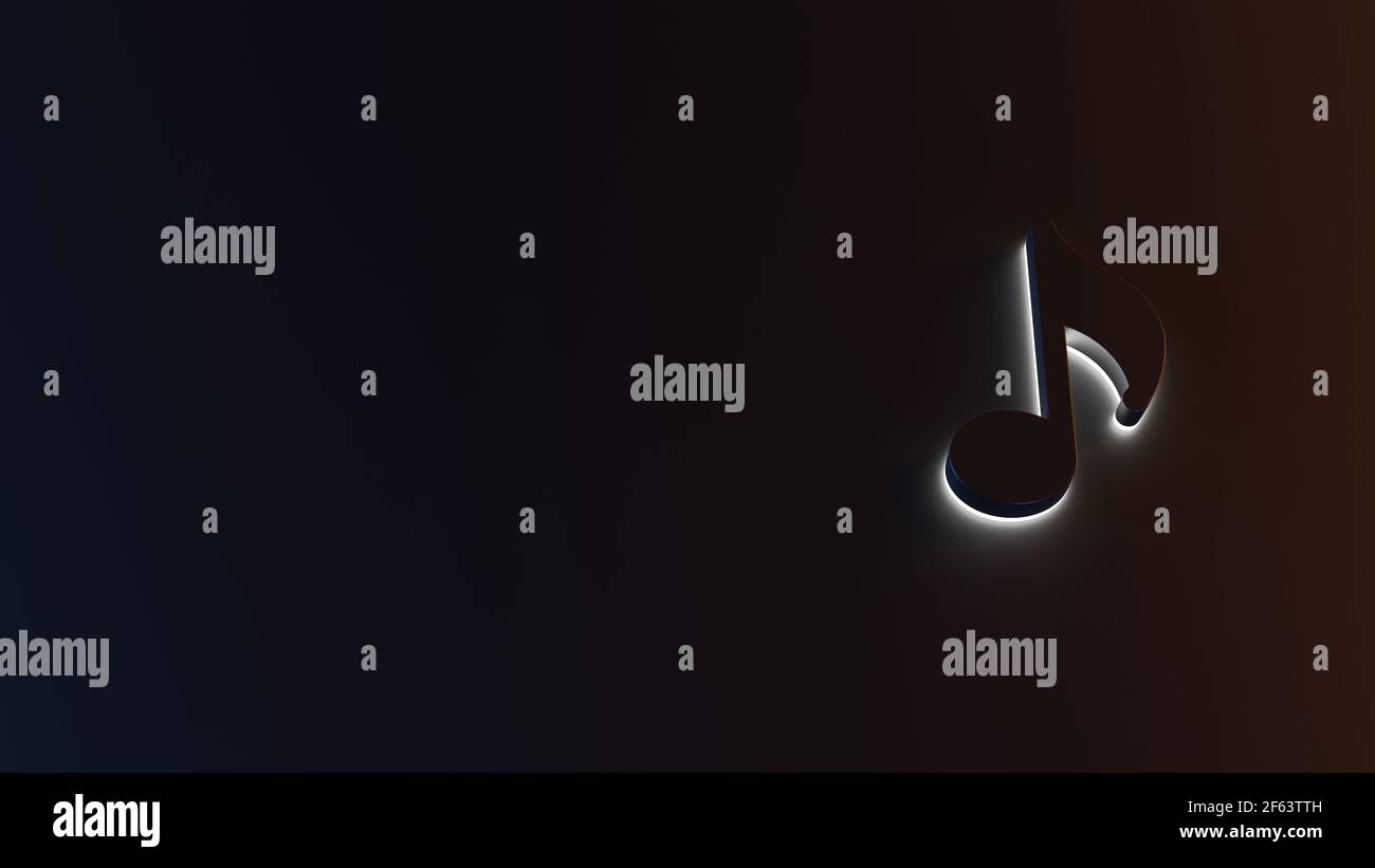 3d rendering of white light stripe symbol of musical note with flag on ...