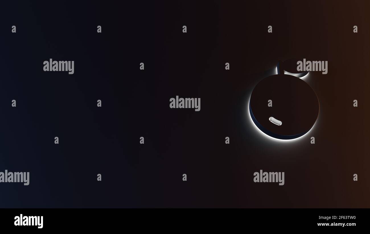 3d rendering of white light stripe symbol of orange fruit on dark ...