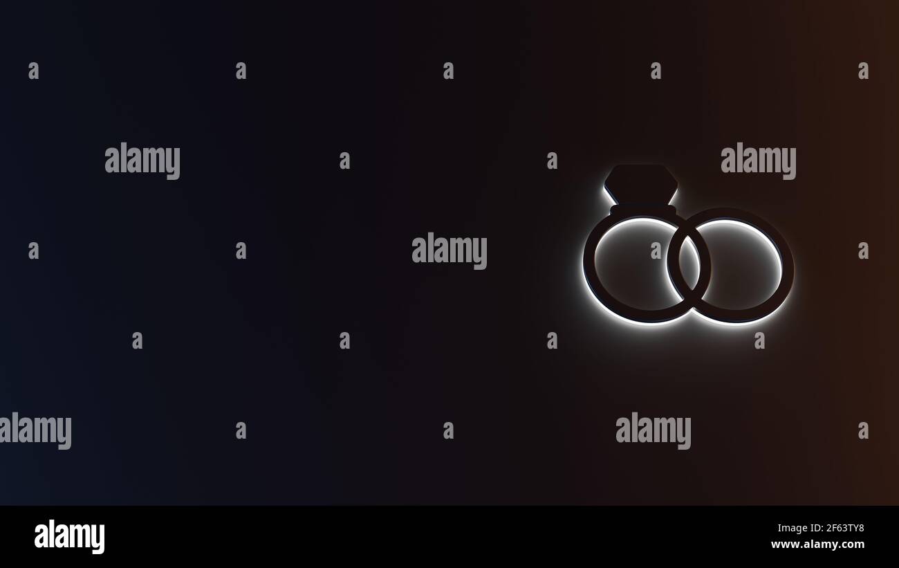 3d rendering of white light stripe symbol of two proposal rings on dark ...