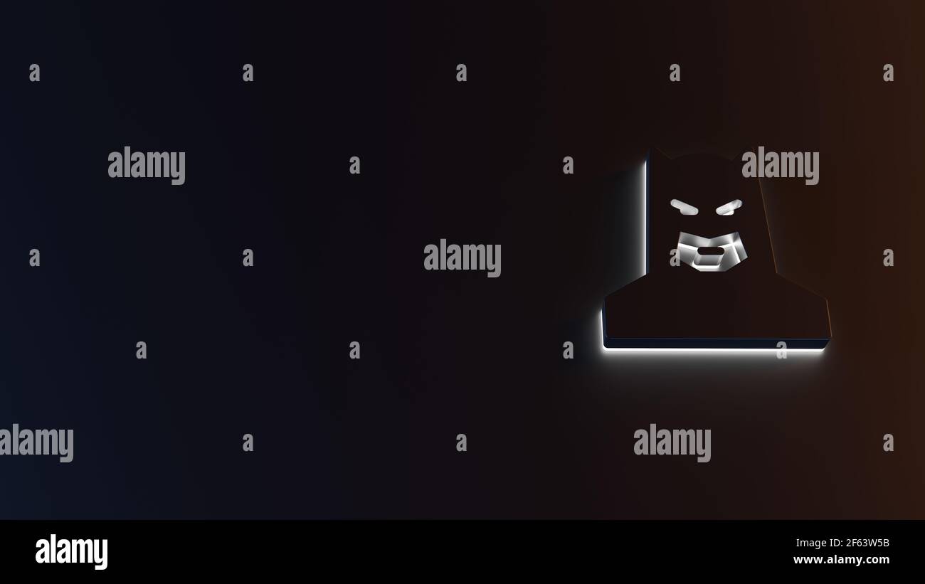 3d rendering of white light stripe symbol of superhero batman on dark ...