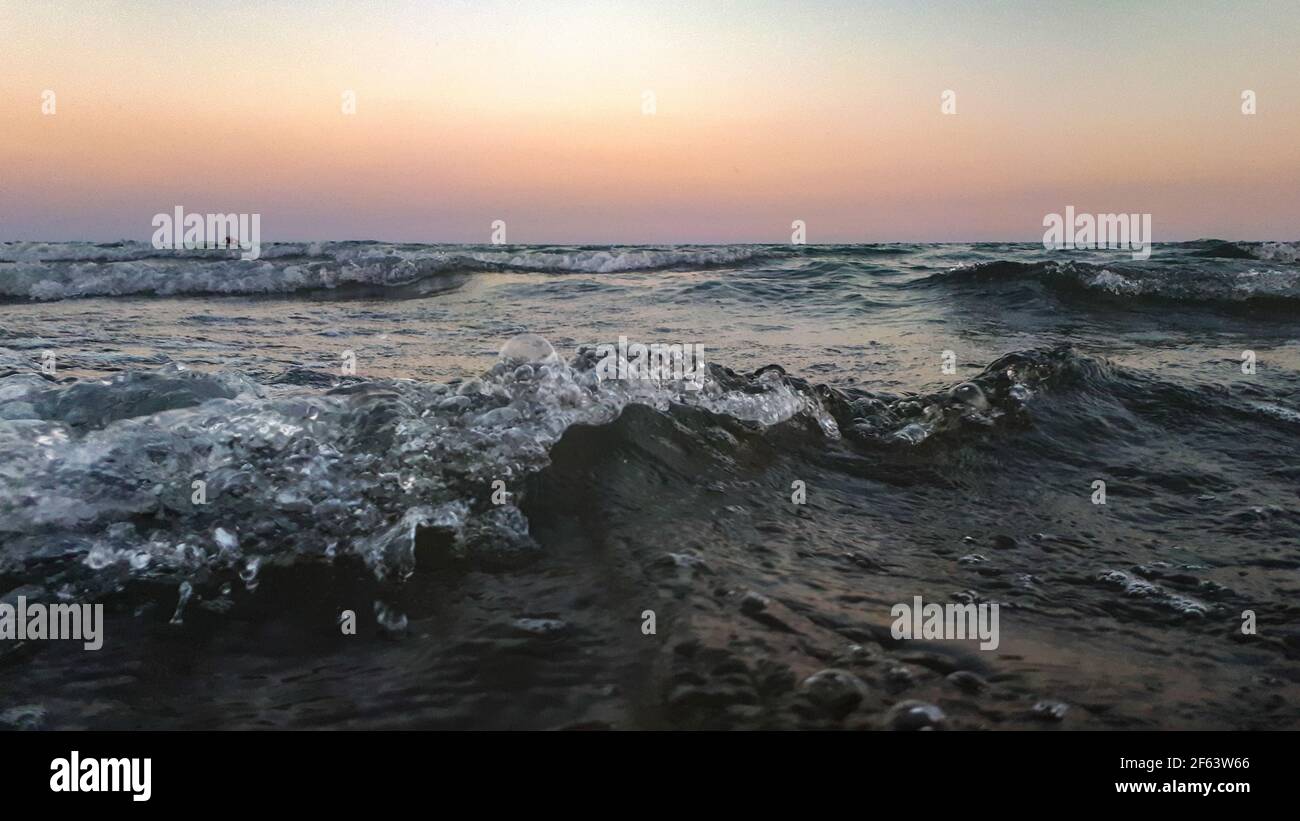Closeup sunset sea waves hi-res stock photography and images - Alamy