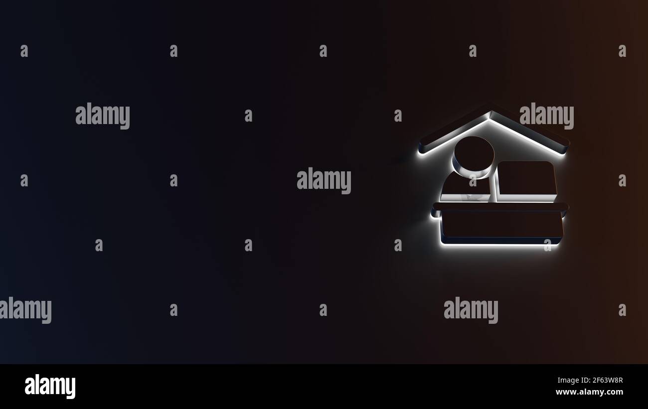3d rendering of white light stripe symbol of working at home person and ...