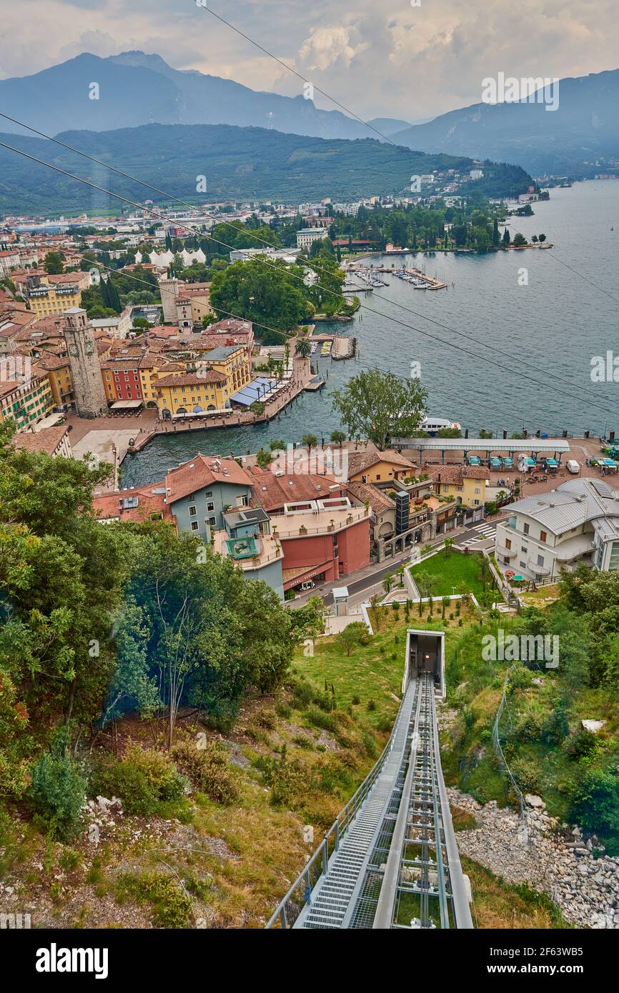 Riva del Garda ,Italy - 07 July 2020: Panoramic view of the beautiful ...