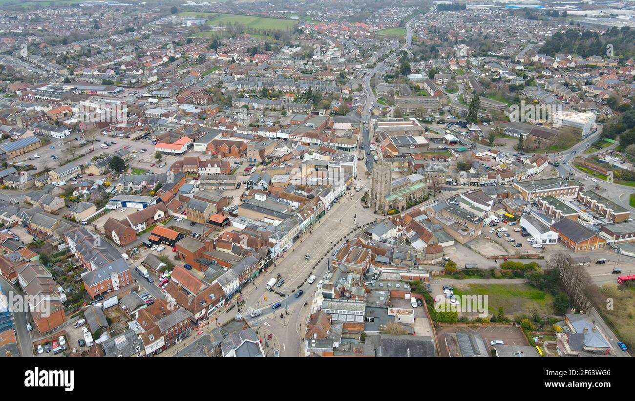 Sudbury town Suffolk UK Aerial image Stock Photo - Alamy