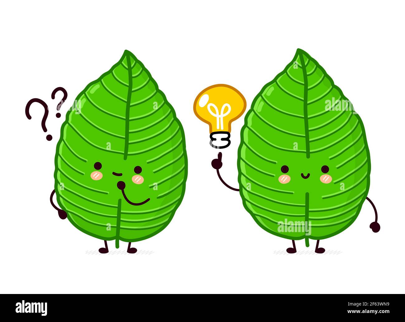 Cute funny happy kratom leaf cube character with question mark and idea ...