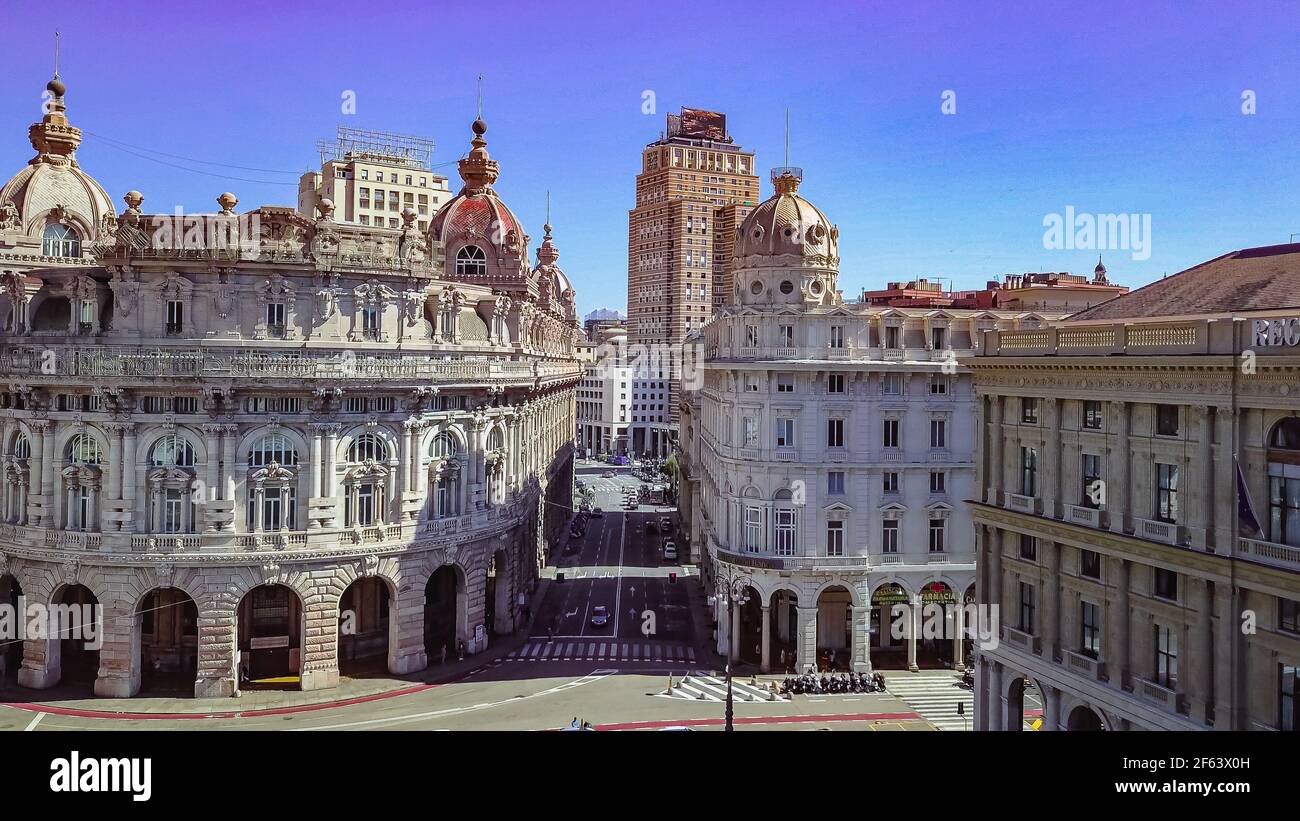 Aerial panoramic drone view of De Ferrari square in Genoa,Italy ...
