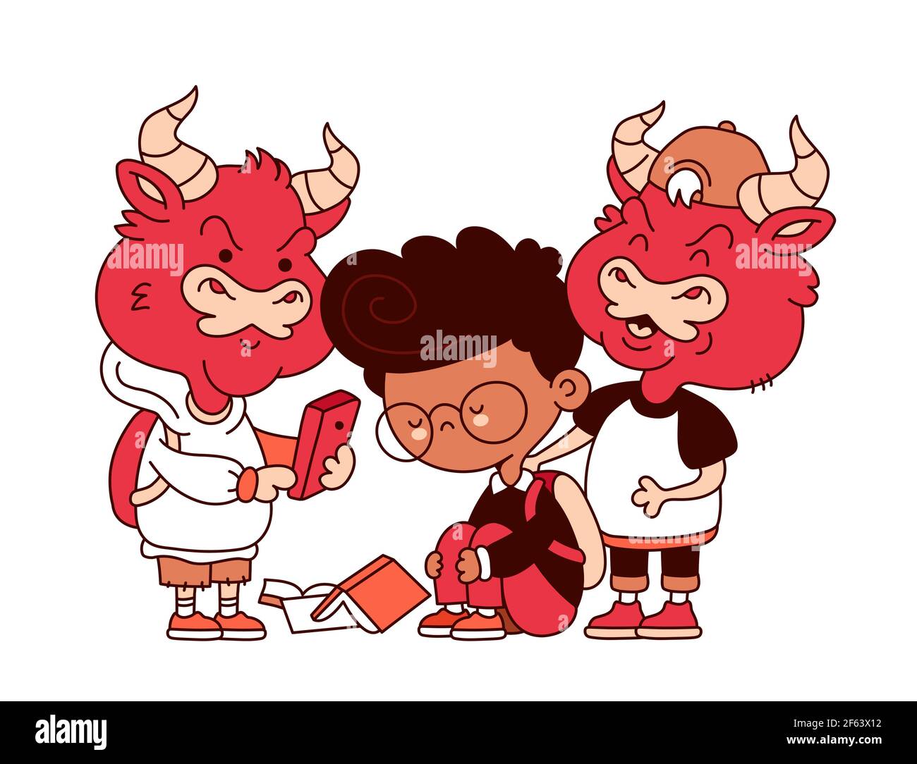 Kid getting bullied. Vector cartoon character flat line illustration ...