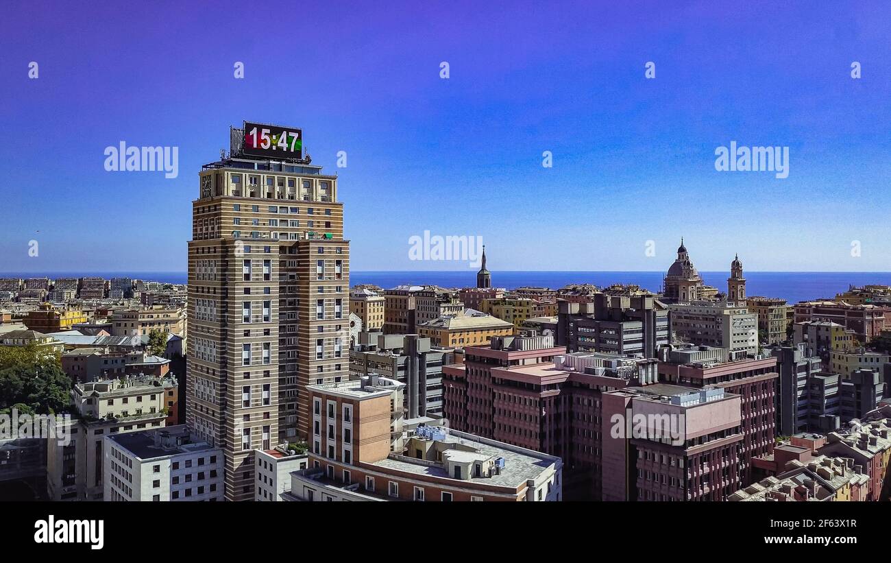 Genoa, Italy. Central part of the city, panoramic drone aerial view ...
