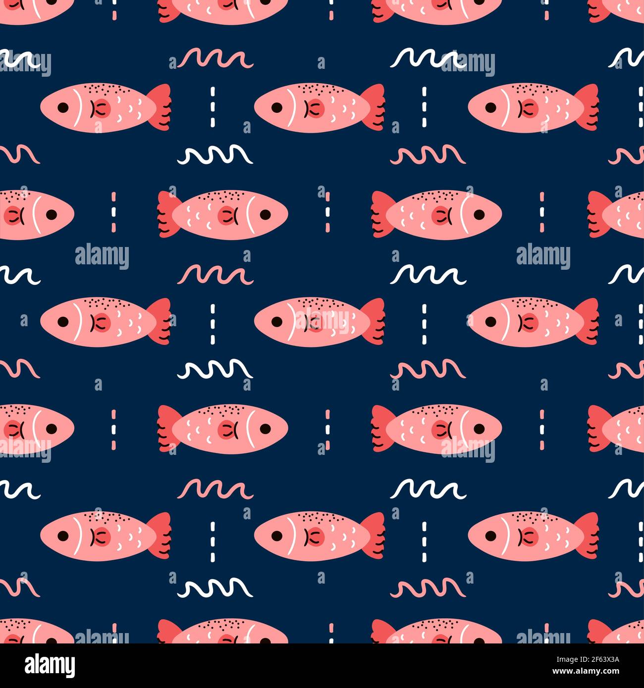 Simple salmon fish seamless pattern. Vector cartoon scandinavian ...