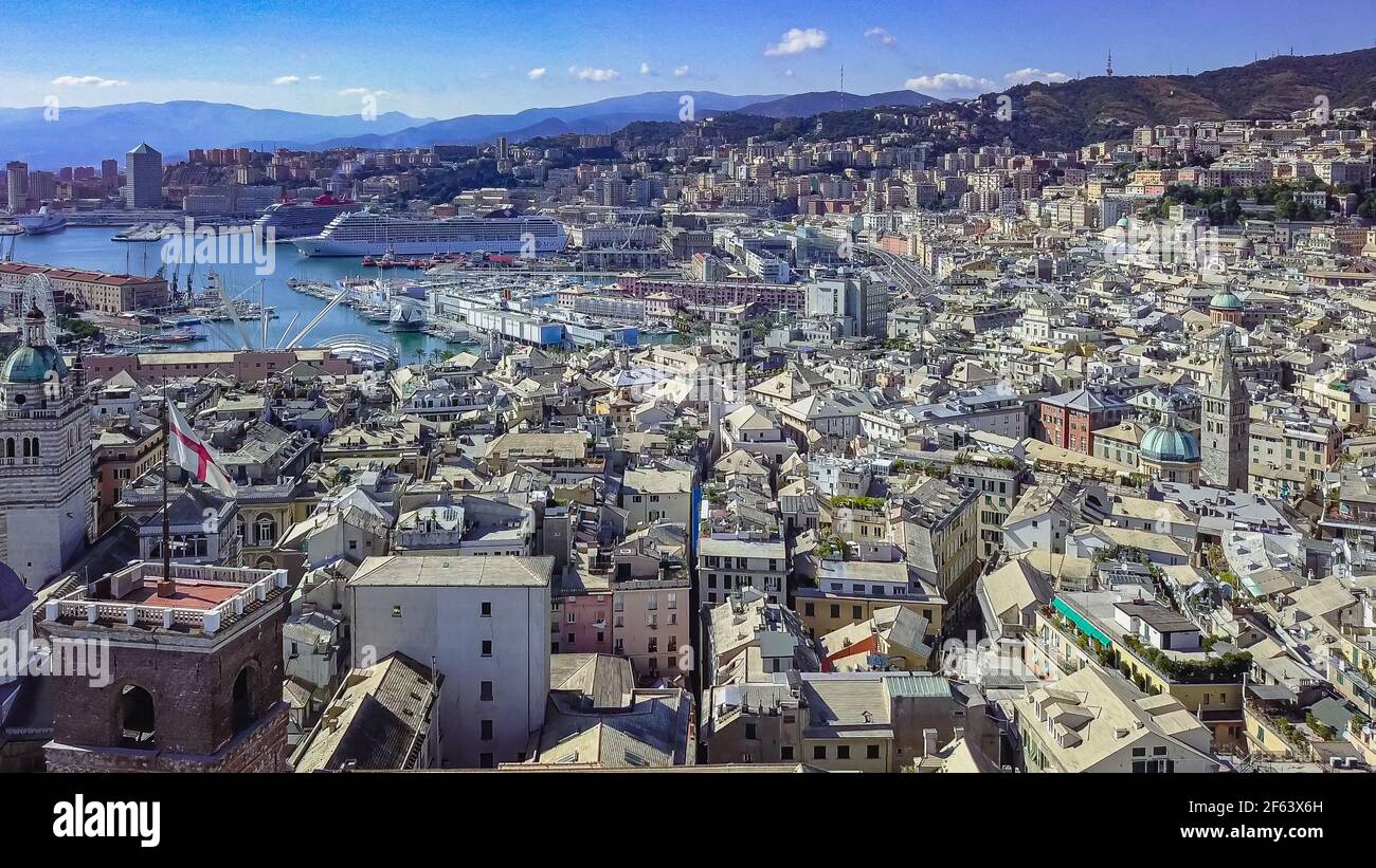 Aerial panoramic drone view of buildings and streets surrounding Port ...