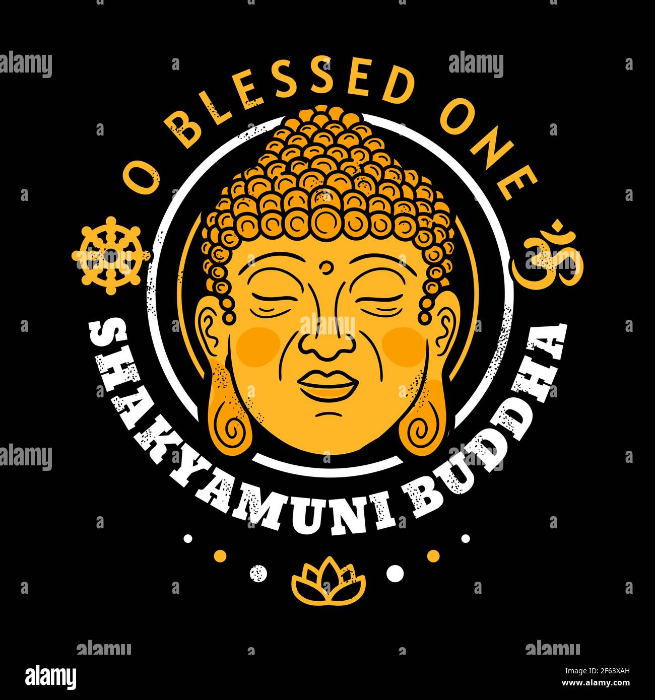Buddha gold head. O Blessed One Shakyamuni Buddha quote. Vector cartoon ...