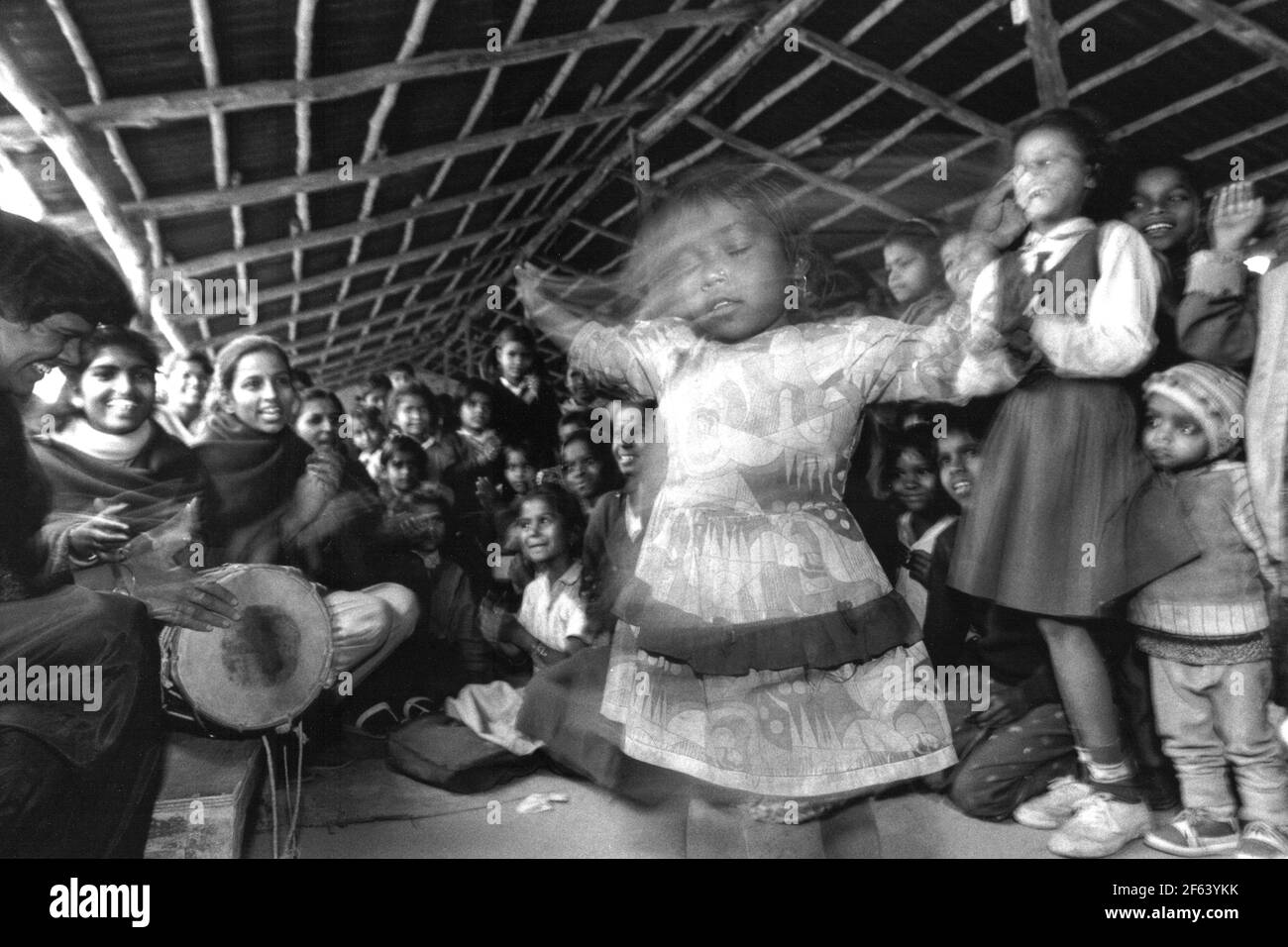 After school program for Indian children. Young girl dancing to stay ...