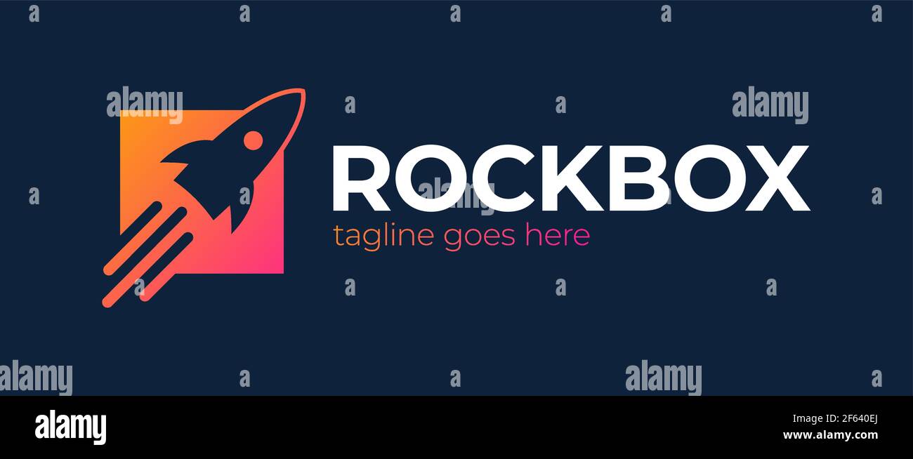 Rocket launch box logo design vector template. Start up logotype, Think ...