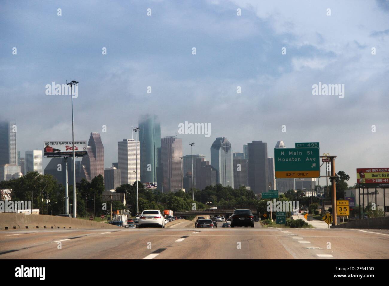 Houston Skyline from above the freeway towards Downtown Stock Photo - Alamy