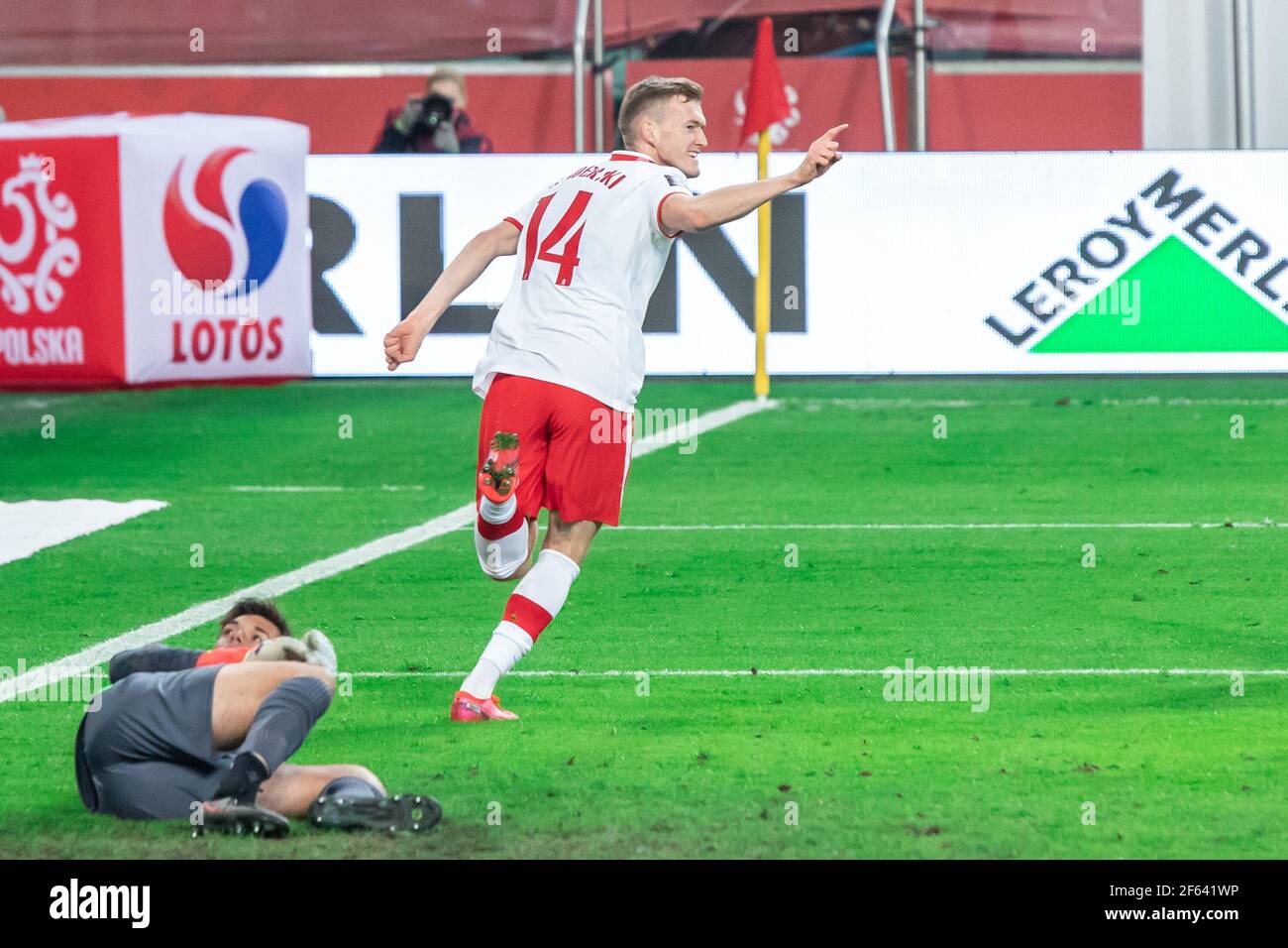 Karol Swiderski of Poland celebrates a goal during the FIFA World Cup ...