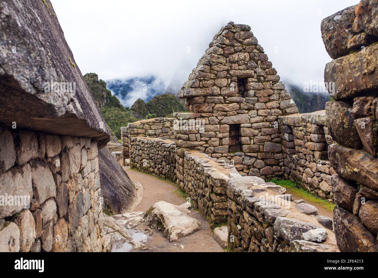Machu Picchu, detail from peruvian incan town, unesco world heritage ...