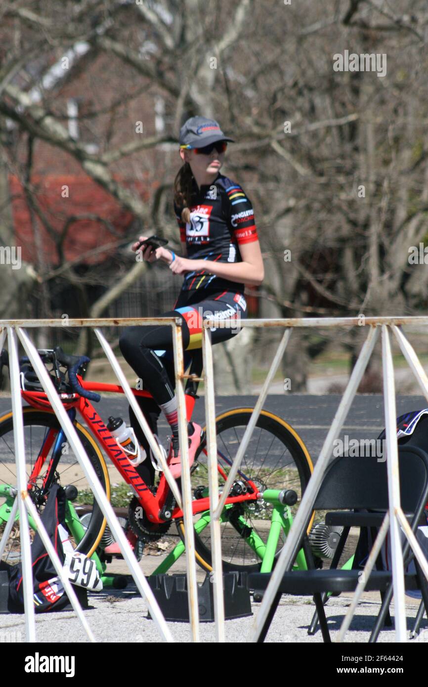 Early spring Bicycle races in St. Louis, Missouri, USA. Late morning at ...