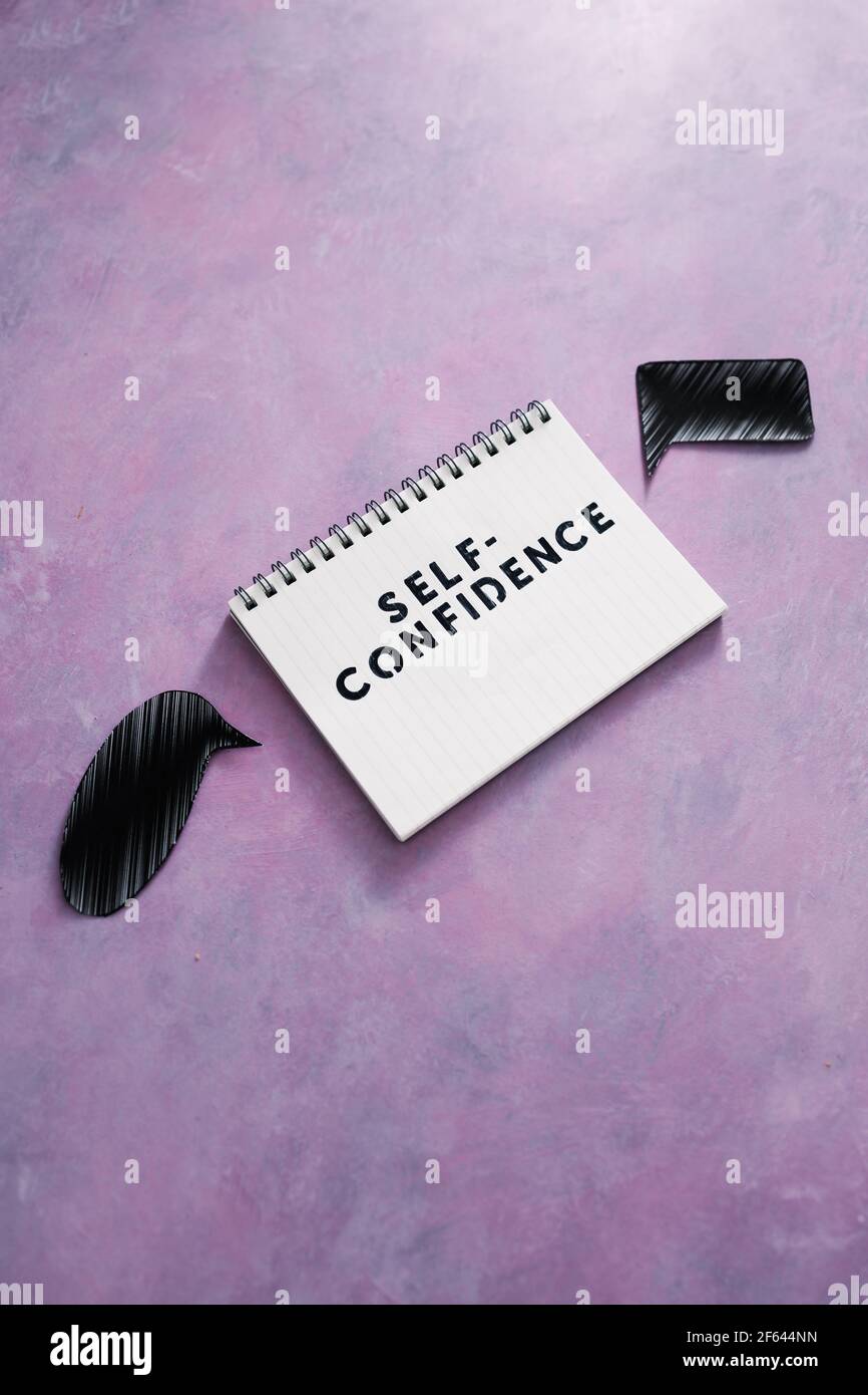 positive attitude concept, Self-confidence text on notepad with comic ...