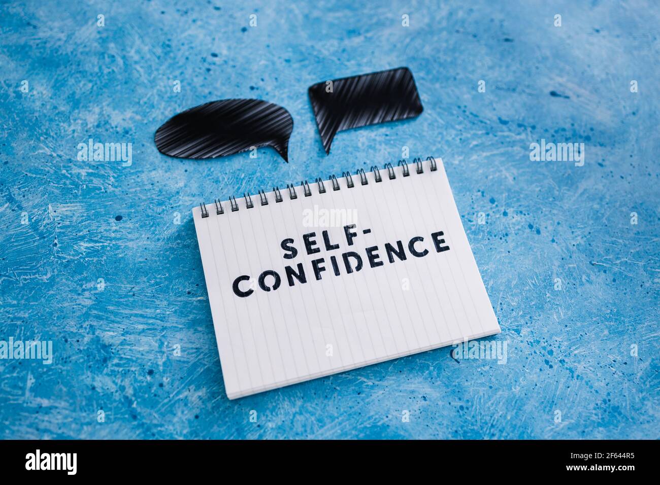 positive attitude concept, Self-confidence text on notepad with comic ...