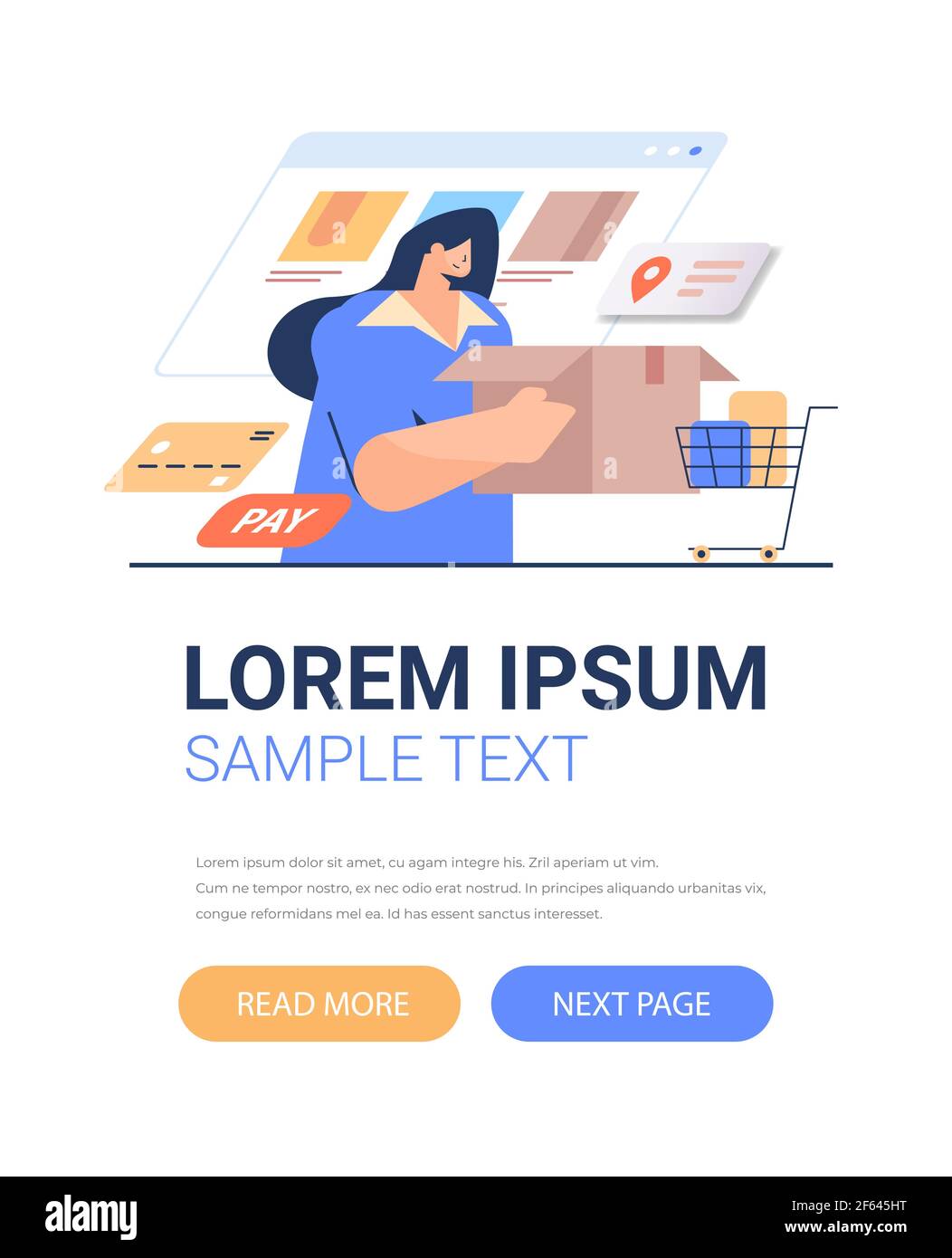 woman ordering goods in computer app fast delivery service online ...