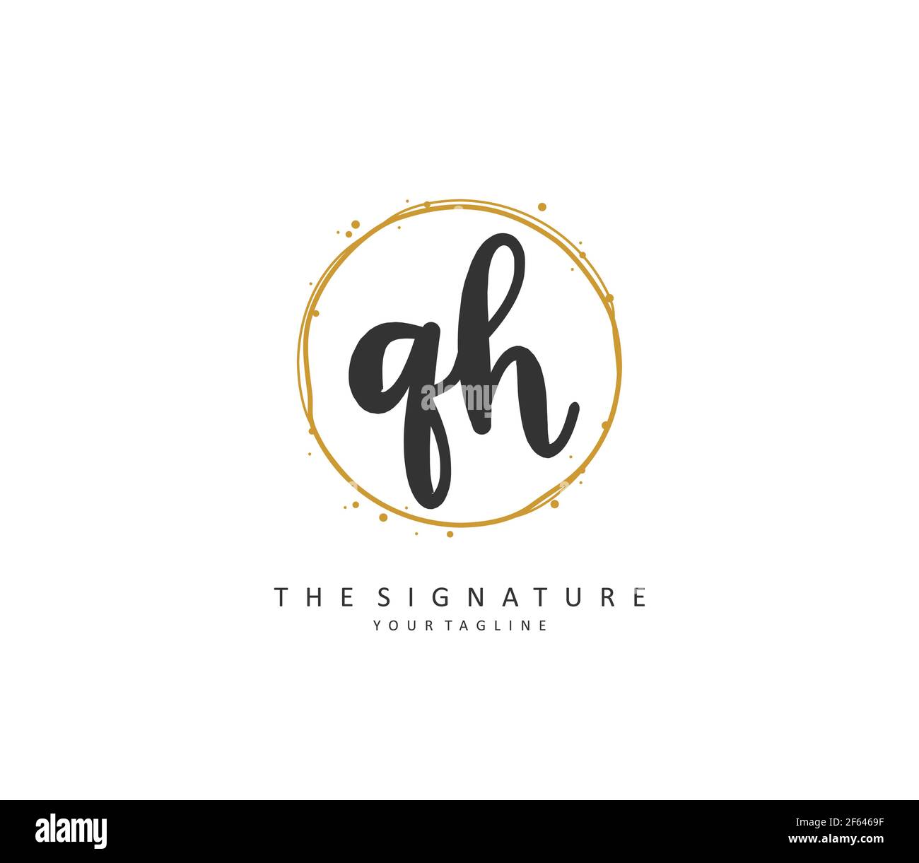 Q H QH Initial letter handwriting and signature logo. A concept ...