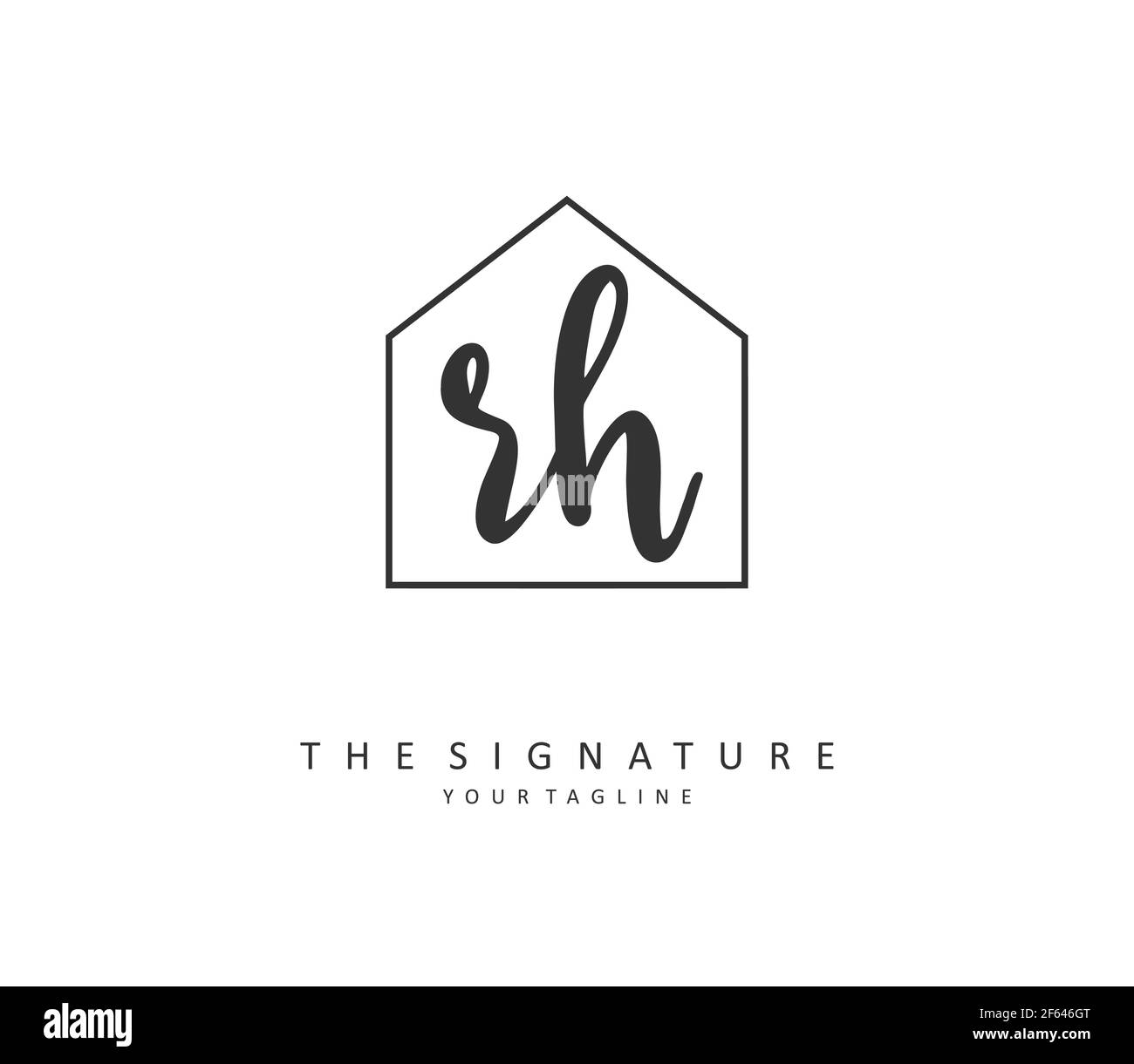 R H RH Initial letter handwriting and signature logo. A concept ...