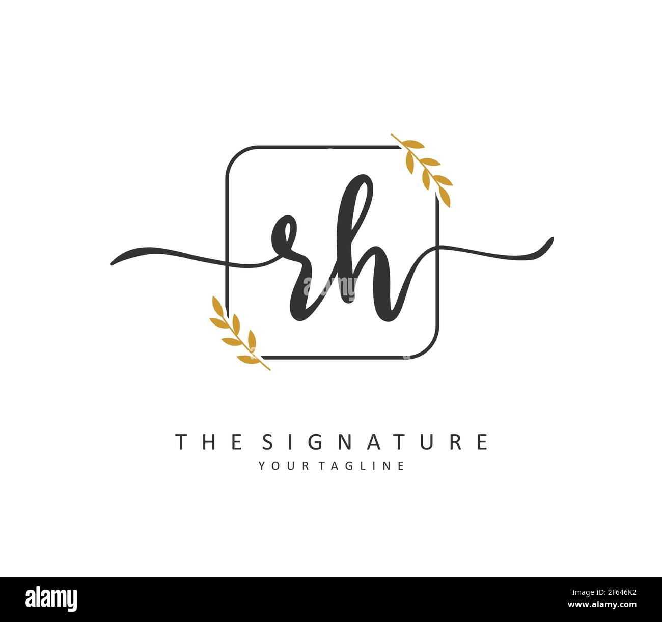 R H RH Initial letter handwriting and signature logo. A concept ...