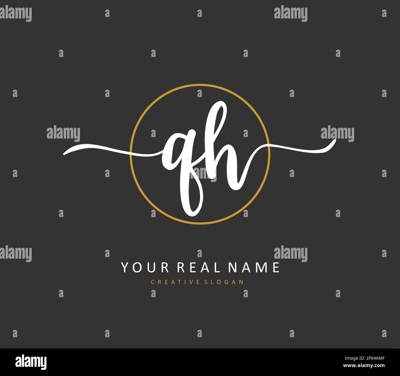 Q H QH Initial letter handwriting and signature logo. A concept ...
