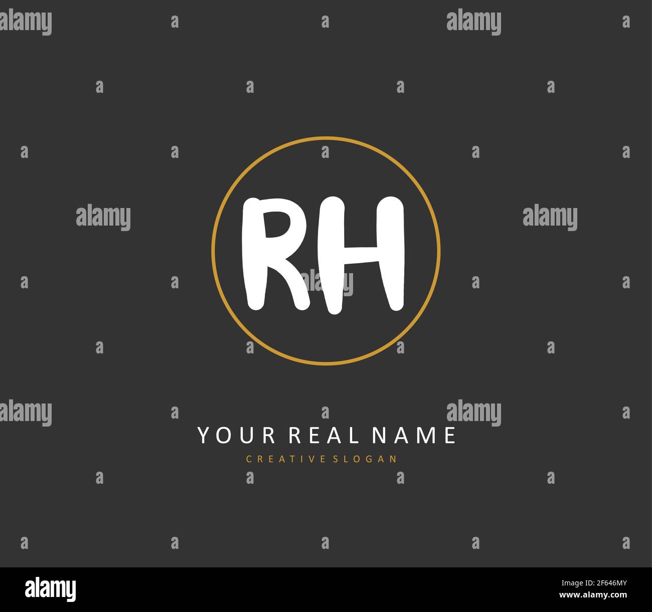 R H RH Initial letter handwriting and signature logo. A concept ...
