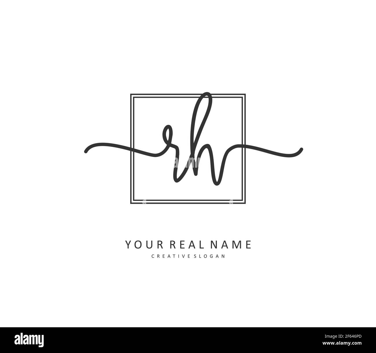 R H RH Initial letter handwriting and signature logo. A concept ...