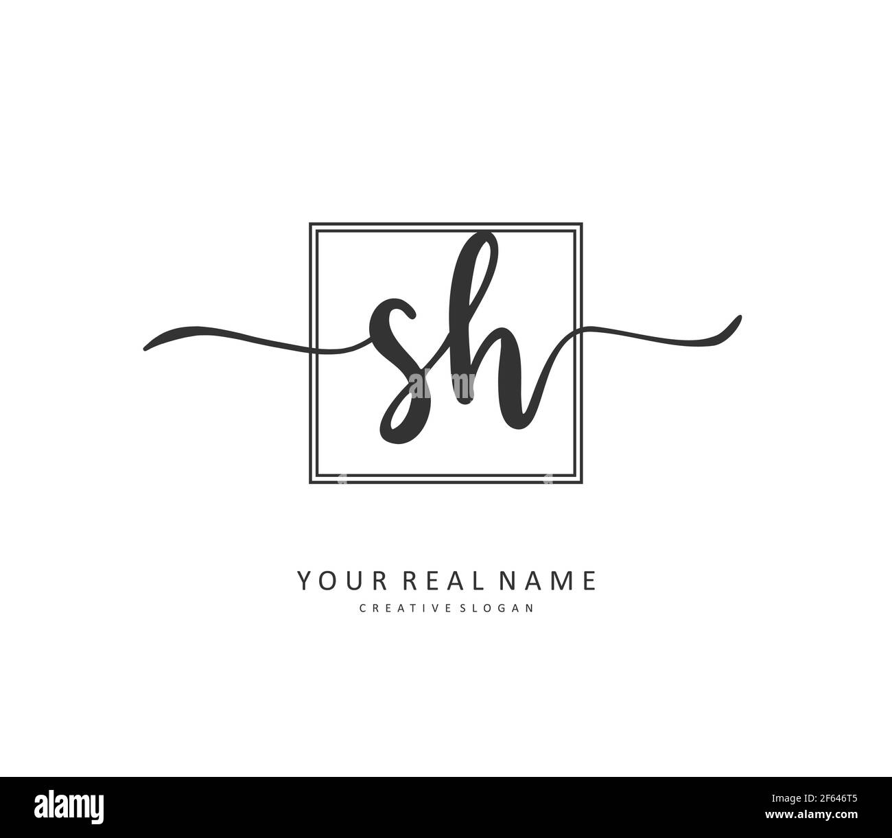 S H SH Initial letter handwriting and signature logo. A concept ...