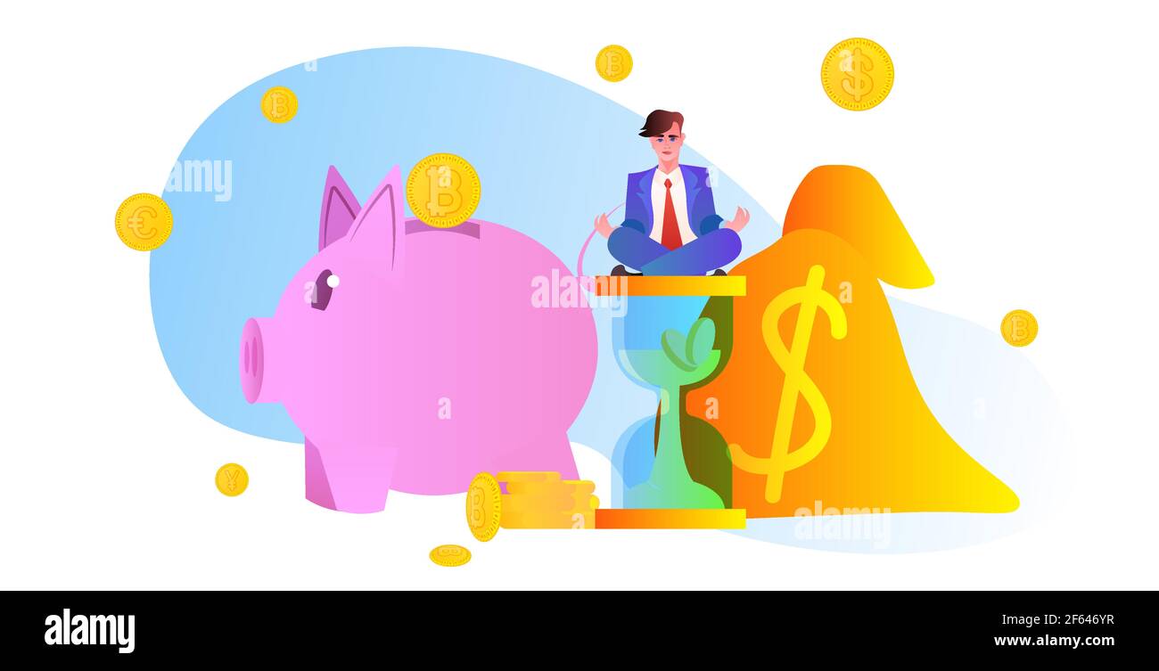 successful businessman sitting lotus pose investment earning finance ...