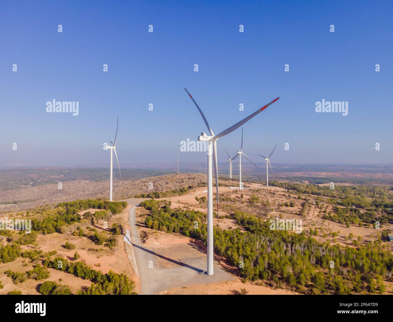 Wind turbine from aerial view - Sustainable development, environment ...