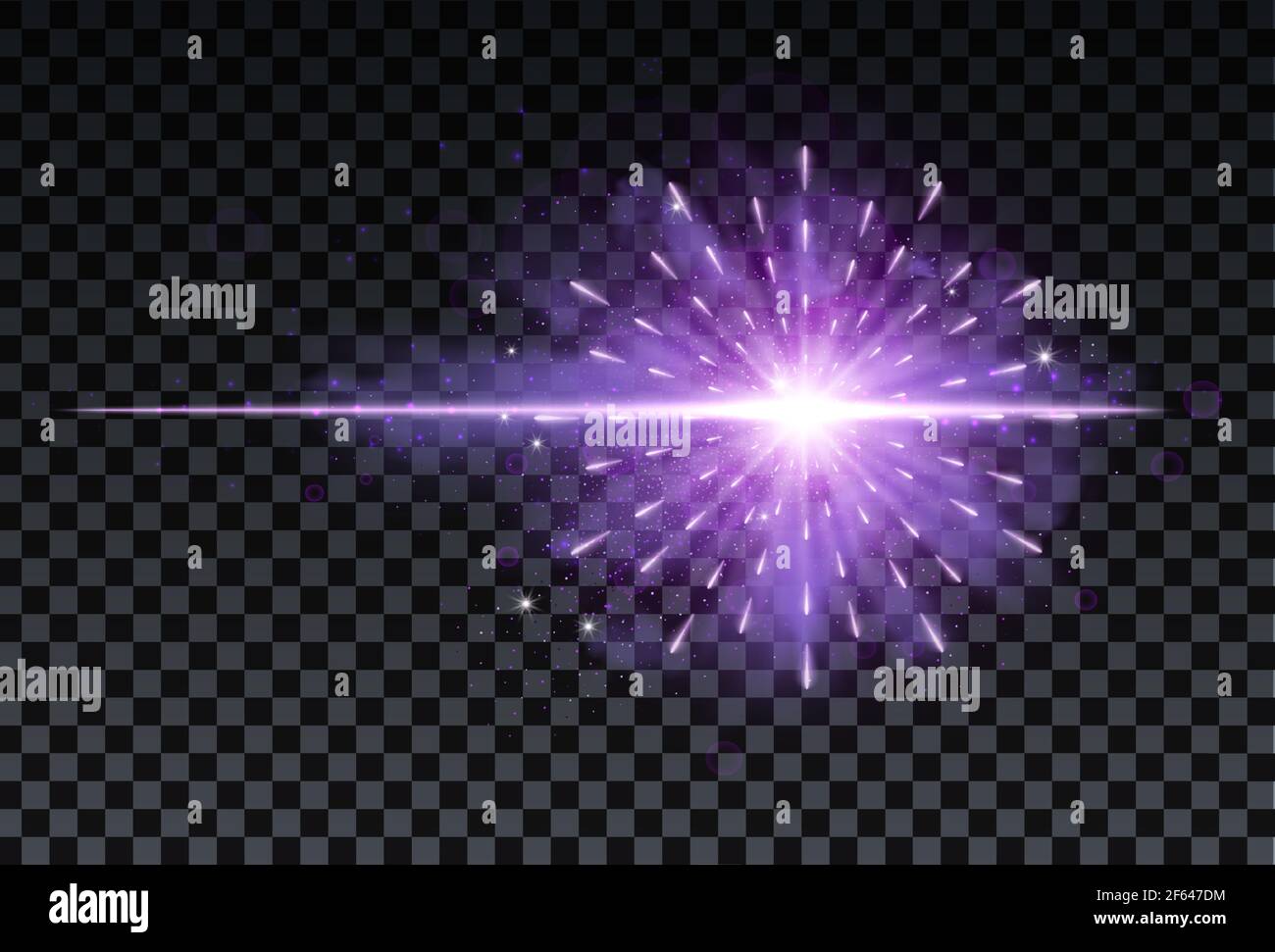 Purple burst with sparkle rays and lens flare effect. Glowing stars ...