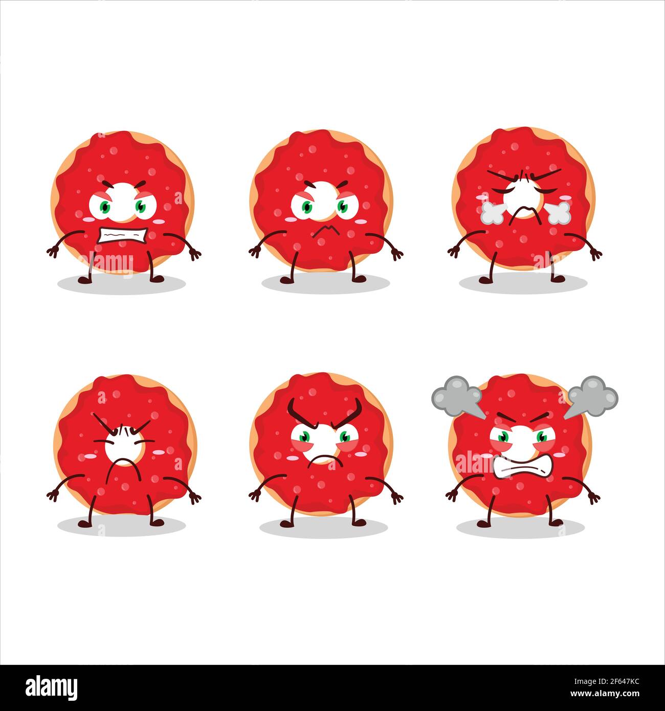 Raspberry donut cartoon character with various angry expressions ...