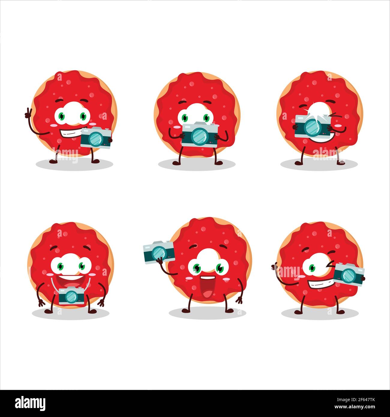 Photographer profession emoticon with raspberry donut cartoon character ...