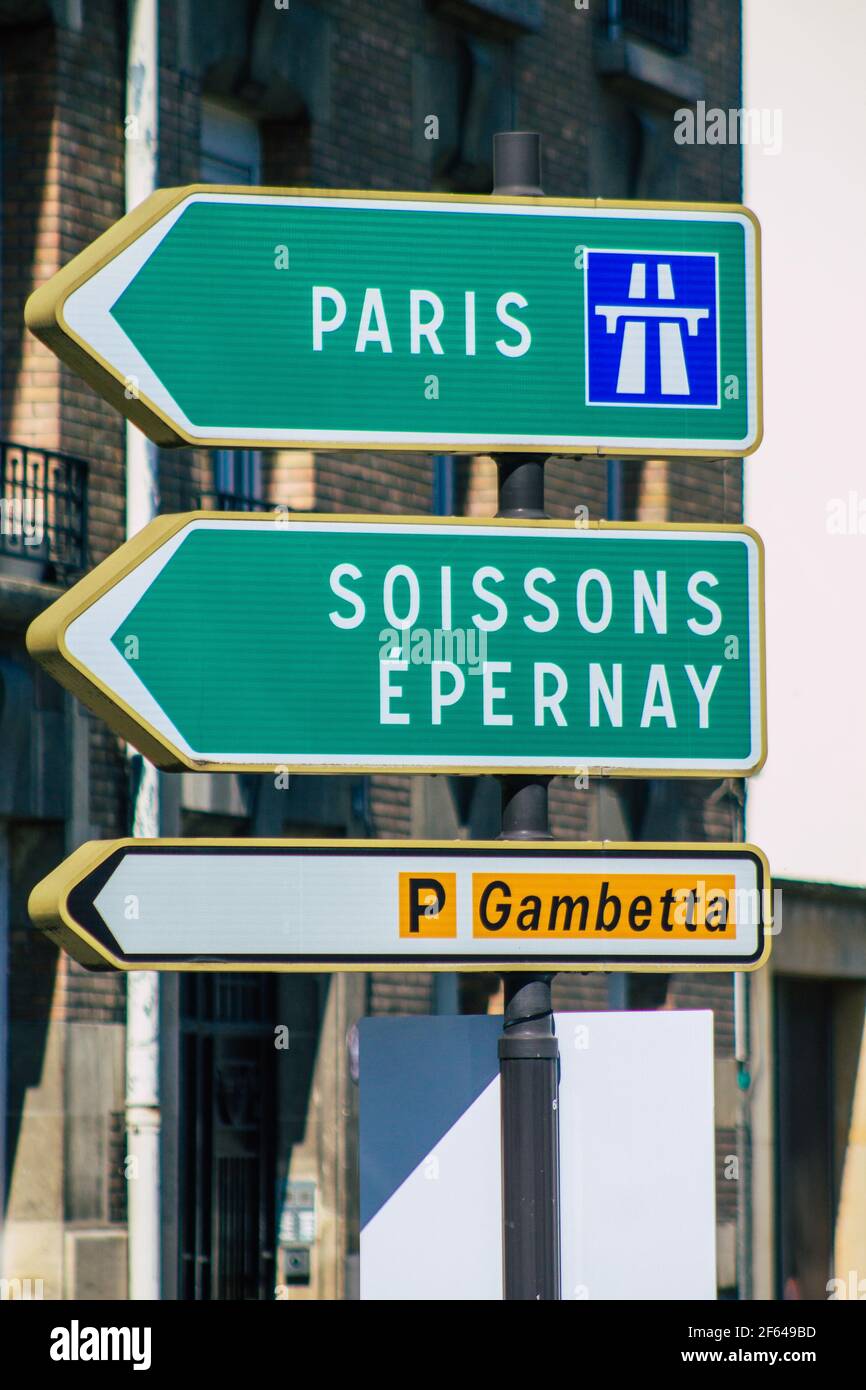Reims France March 29, 2021 Street sign or road sign, erected at the ...