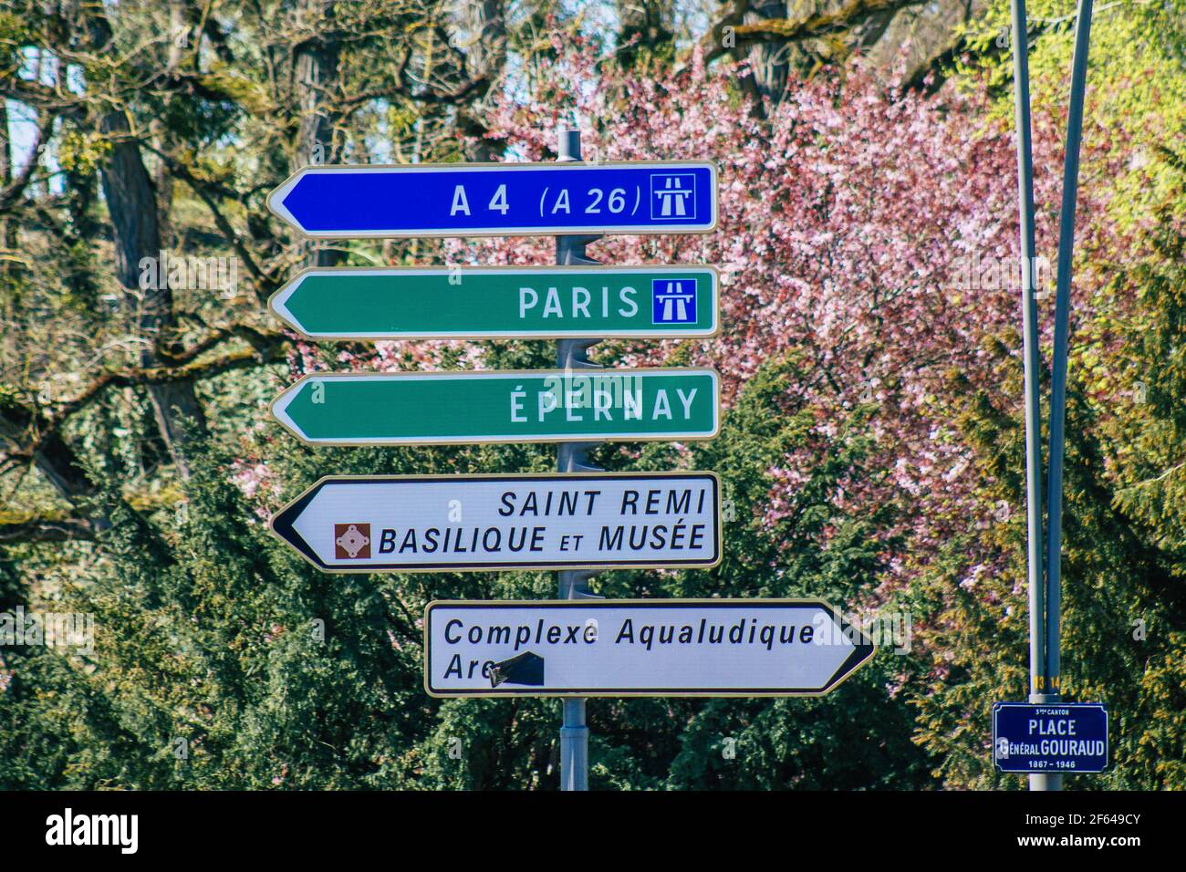 Reims France March 29, 2021 Street sign or road sign, erected at the ...