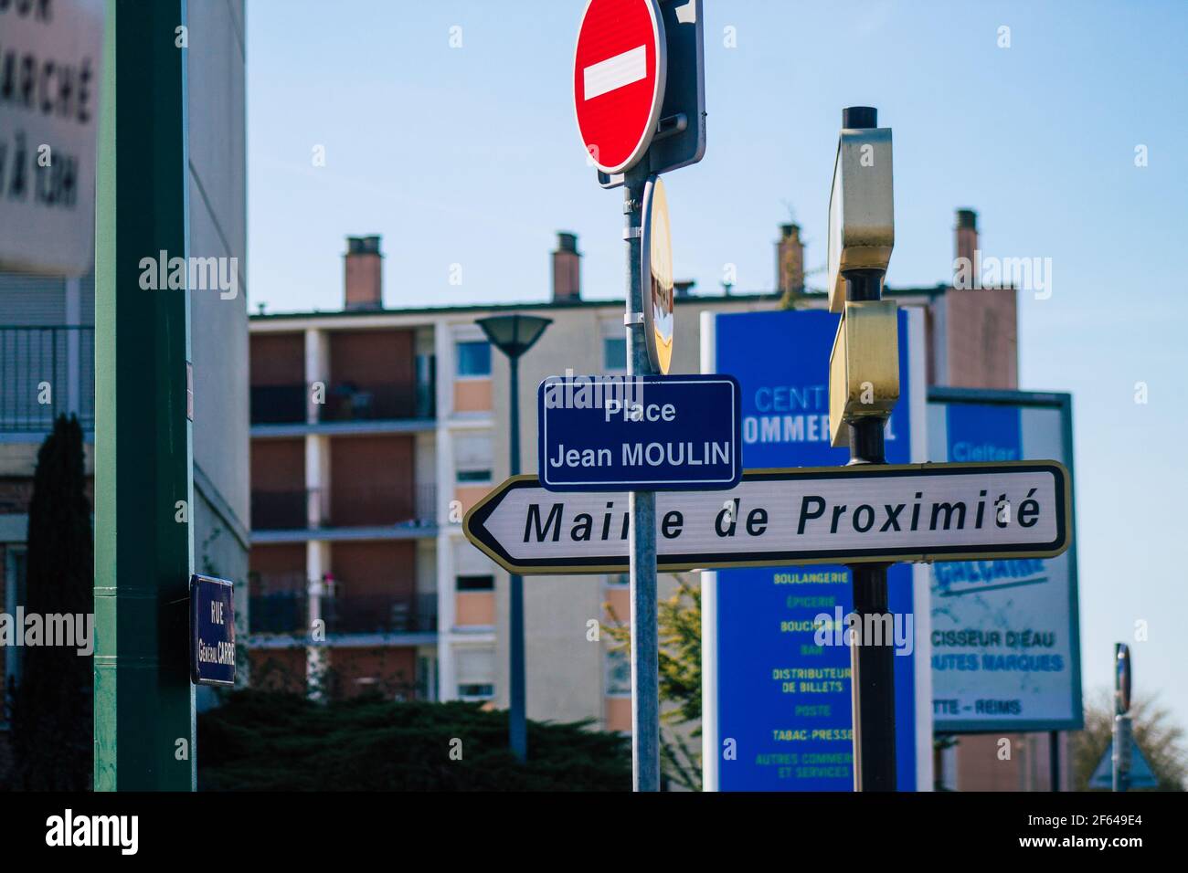 Reims France March 29, 2021 Street sign or road sign, erected at the ...