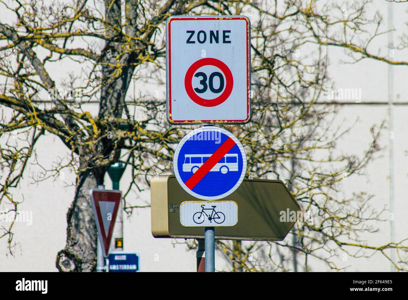 Reims France March 29, 2021 Street sign or road sign, erected at the ...