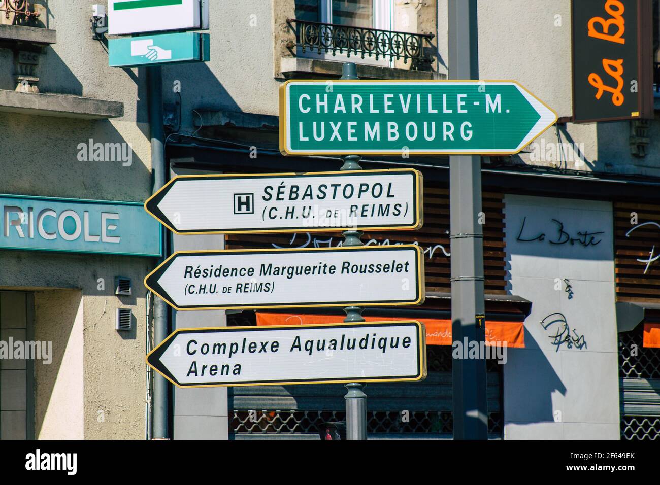 Reims France March 29, 2021 Street sign or road sign, erected at the ...