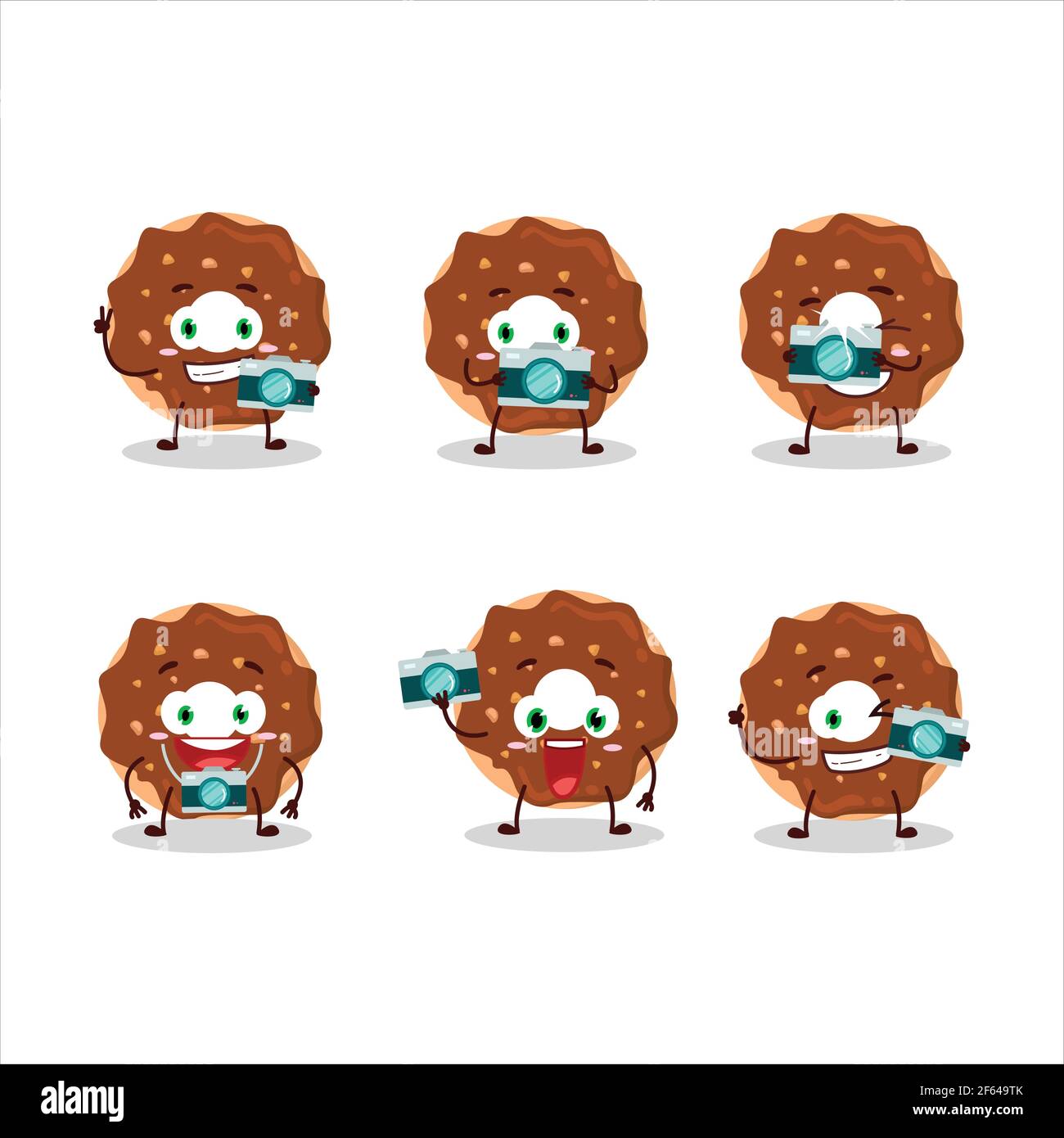 Photographer profession emoticon with chocolate donut cartoon character. Vector illustration ...
