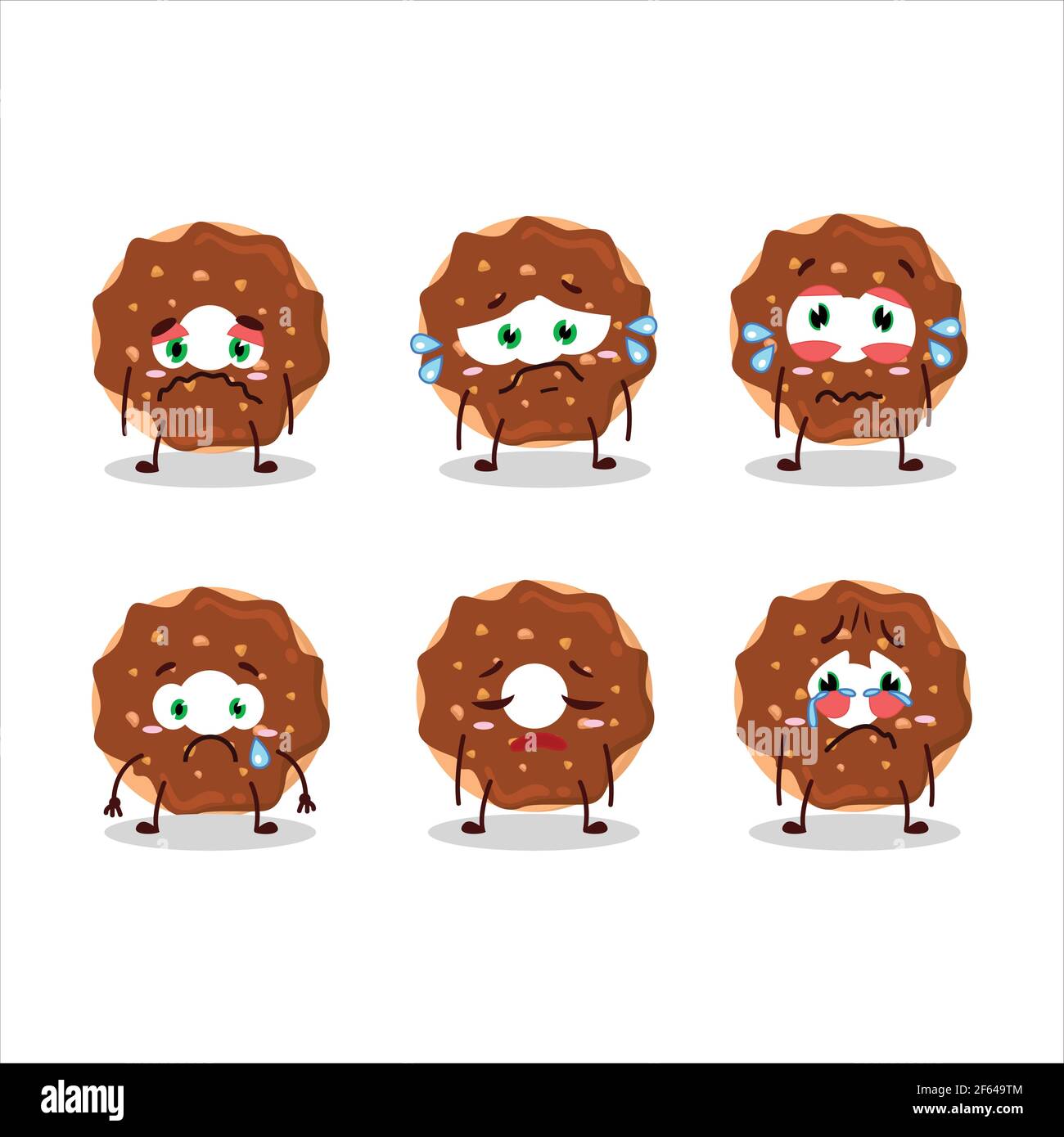 Chocolate donut cartoon character with sad expression. Vector ...