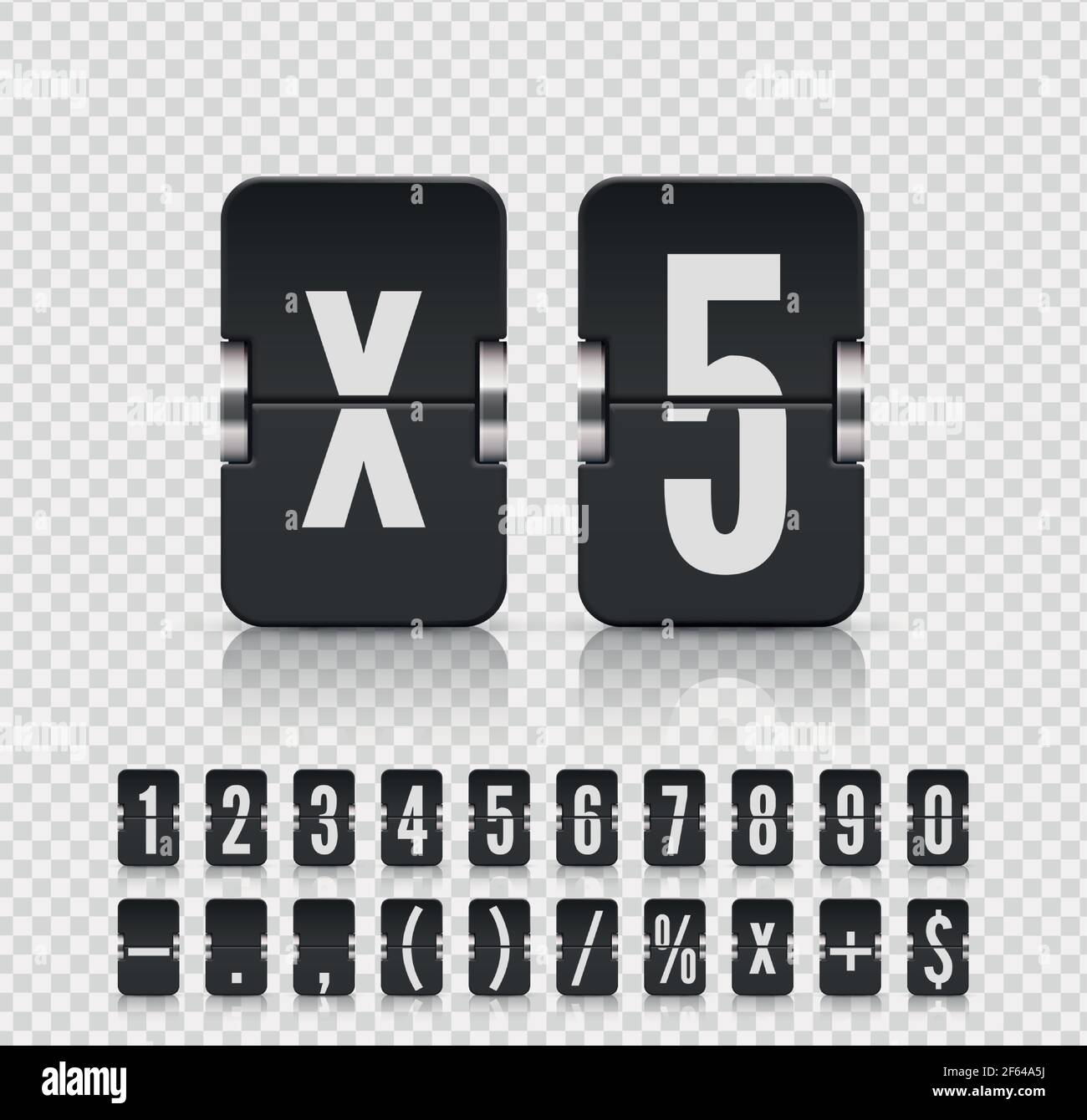 Vector illustration template. Flip number and symbol scoreboard with reflections on transparent ...
