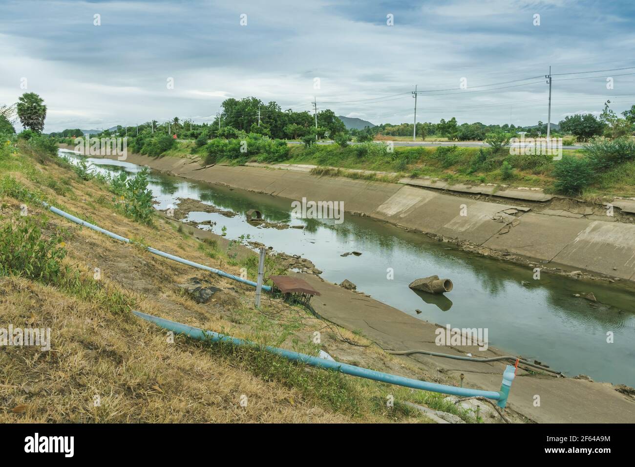 Irrigation canal or irrigation channel in concrete wall Send water from ...