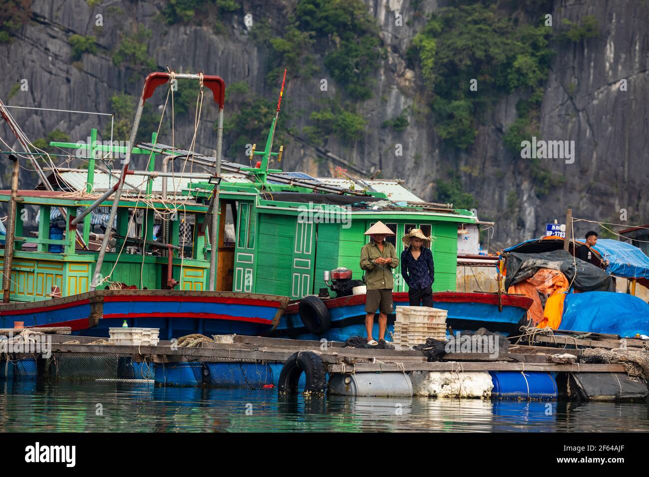 Floating Village and Fisher of the Halong Bay in Vietnam Stock Photo ...